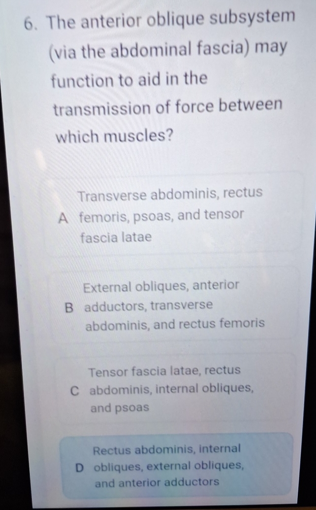 Solved The anterior oblique subsystem (via the abdominal | Chegg.com