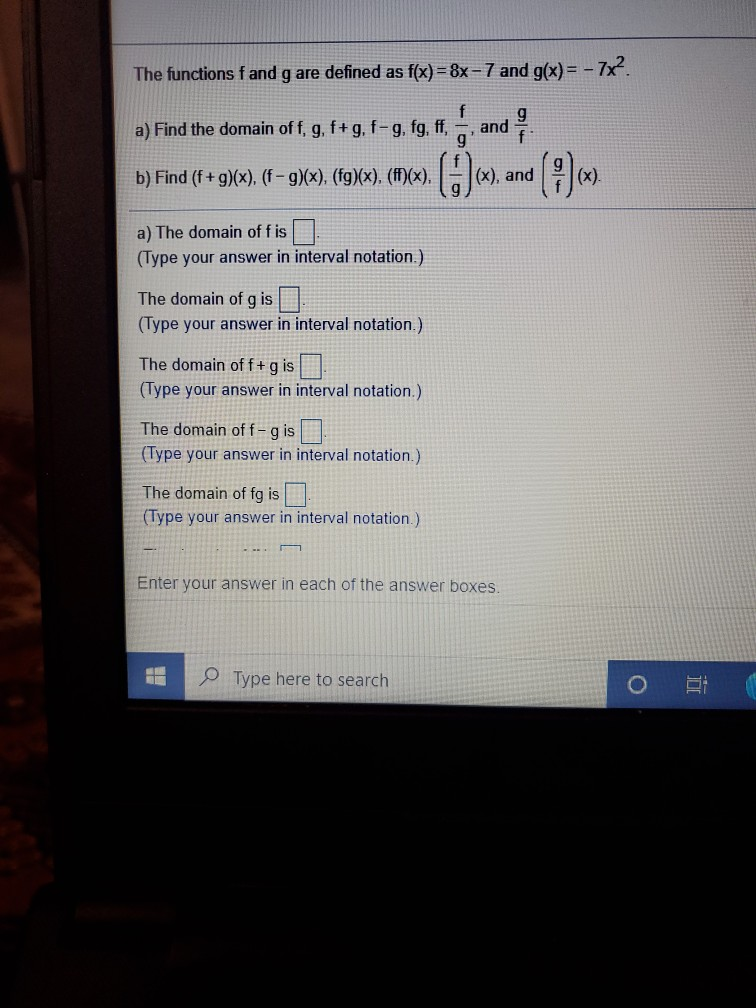 Solved The functions f and g are defined as f(x) = 8x-7 and | Chegg.com