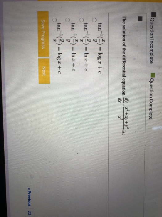 Solved Question Incomplete Question Complete The solution of | Chegg.com