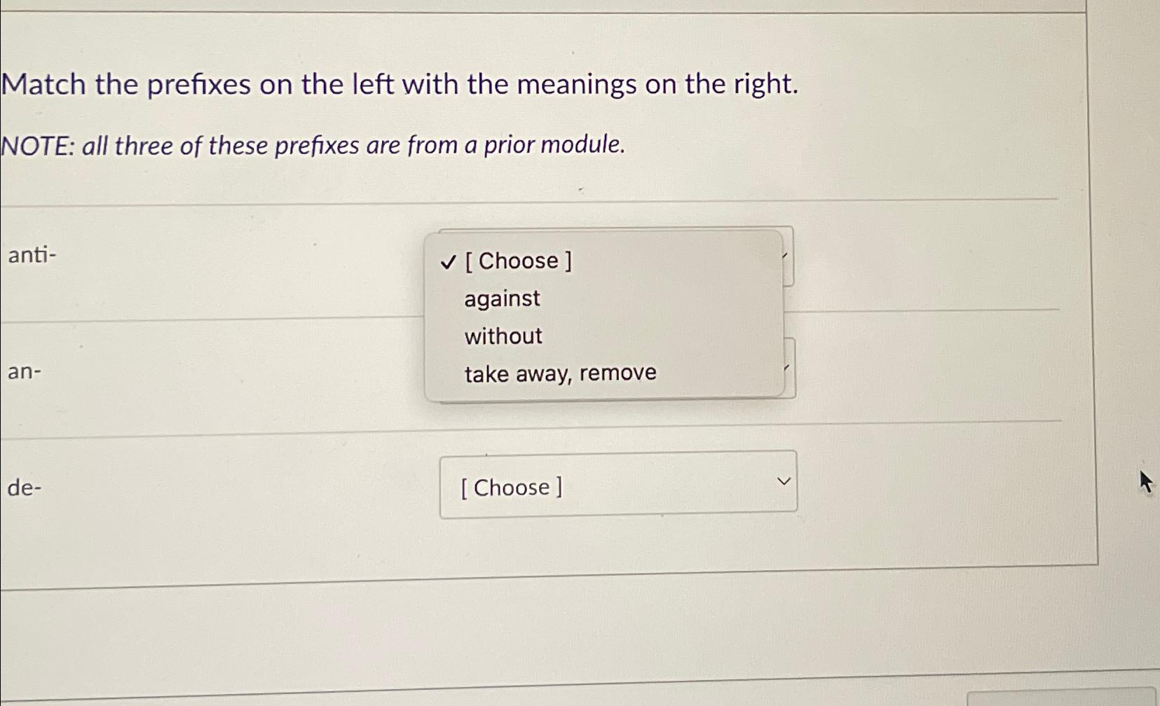 Solved Match the prefixes on the left with the meanings on | Chegg.com