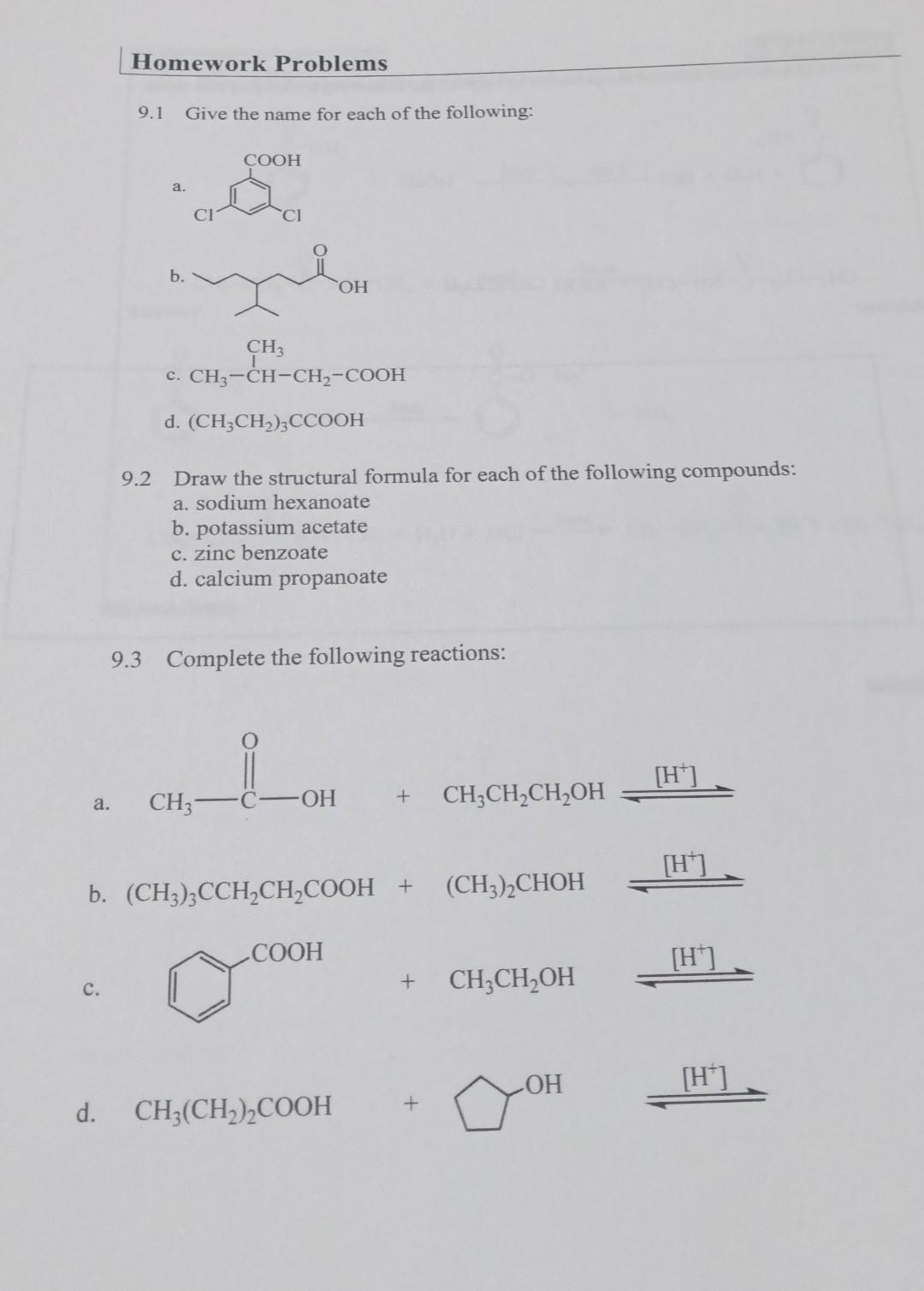 Solved 9.1 Give the name for each of the following: a. b. c. | Chegg.com