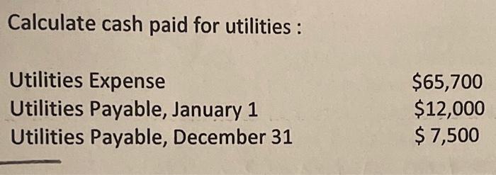 Solved Calculate cash paid for utilities : Utilities Expense | Chegg.com