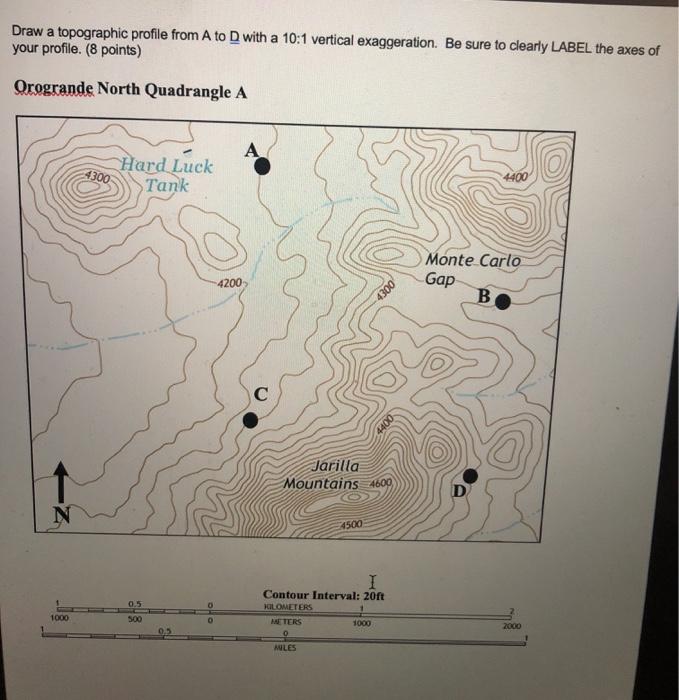 Solved Draw a topographic profile from A to D with a 10:1 | Chegg.com