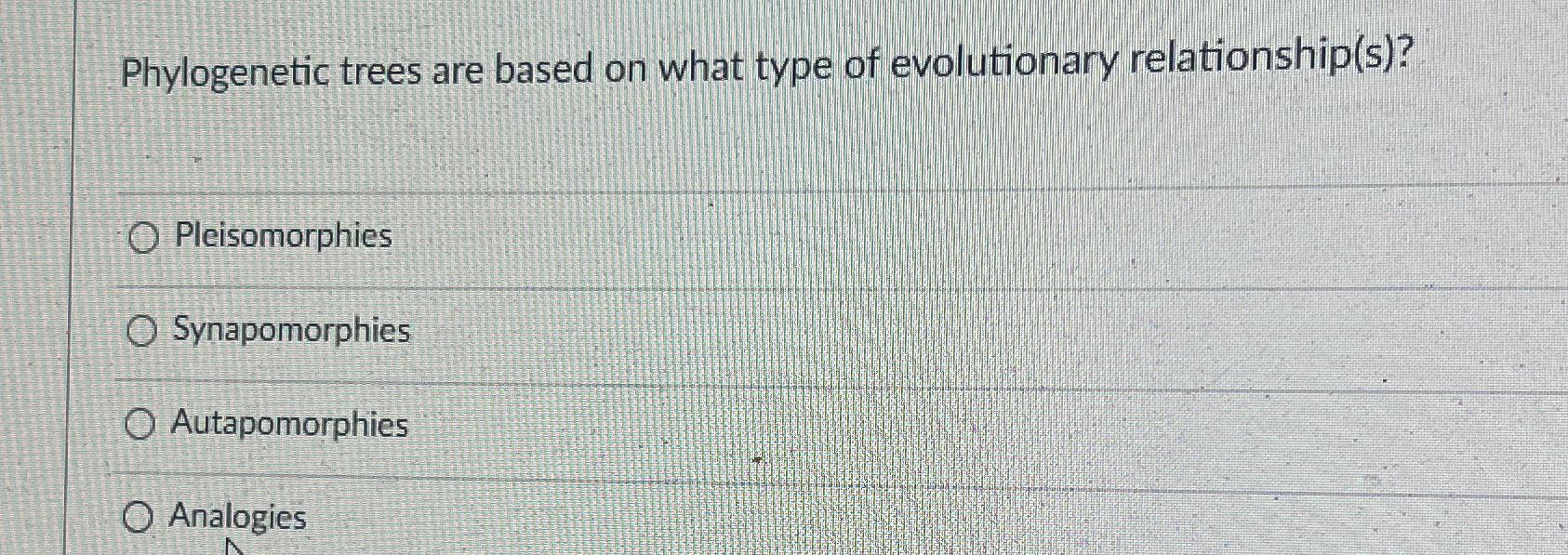 Solved Phylogenetic trees are based on what type of | Chegg.com