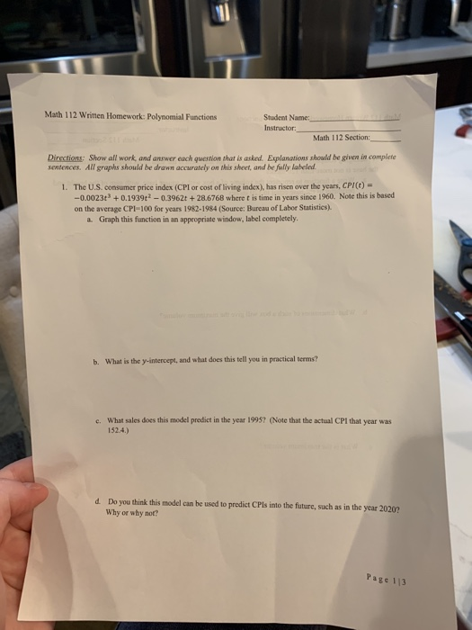Solved Math 112 Written Homework: Polynomial Functions | Chegg.com