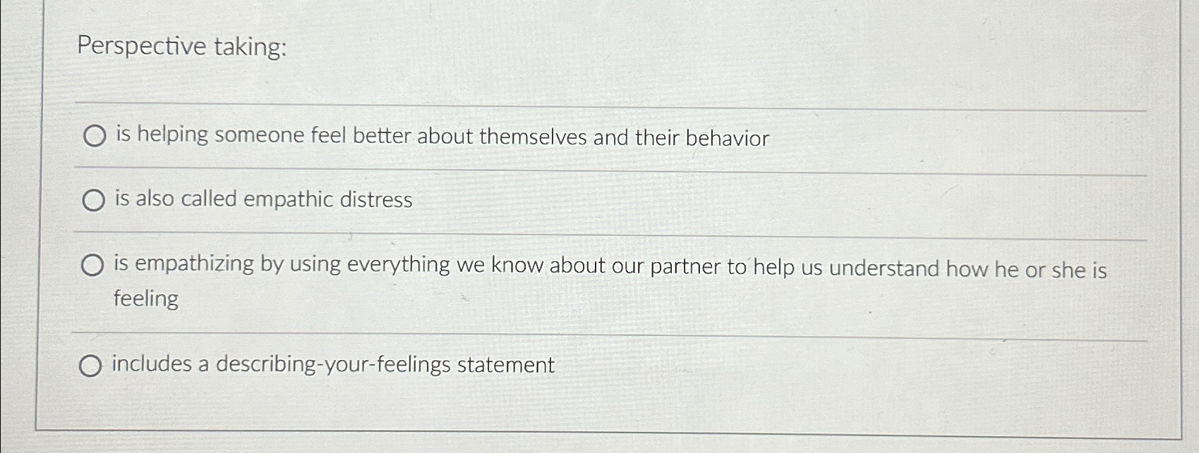 Solved Perspective taking:is helping someone feel better | Chegg.com