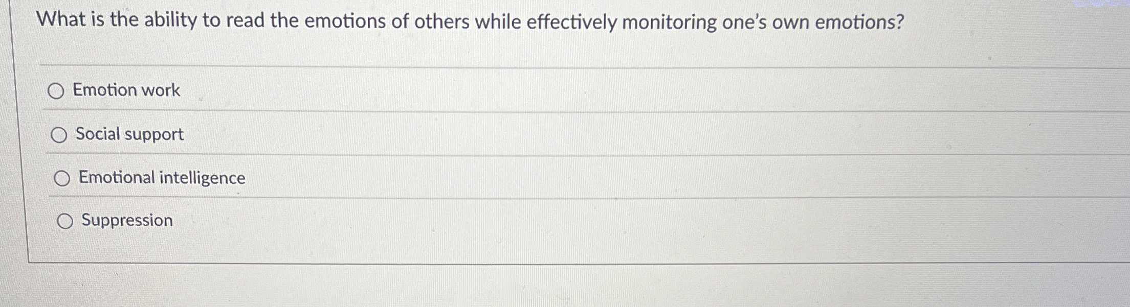 Solved What is the ability to read the emotions of others | Chegg.com
