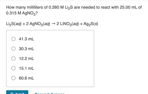 Solved How many milliliters of 0.260 M LIS are needed to | Chegg.com