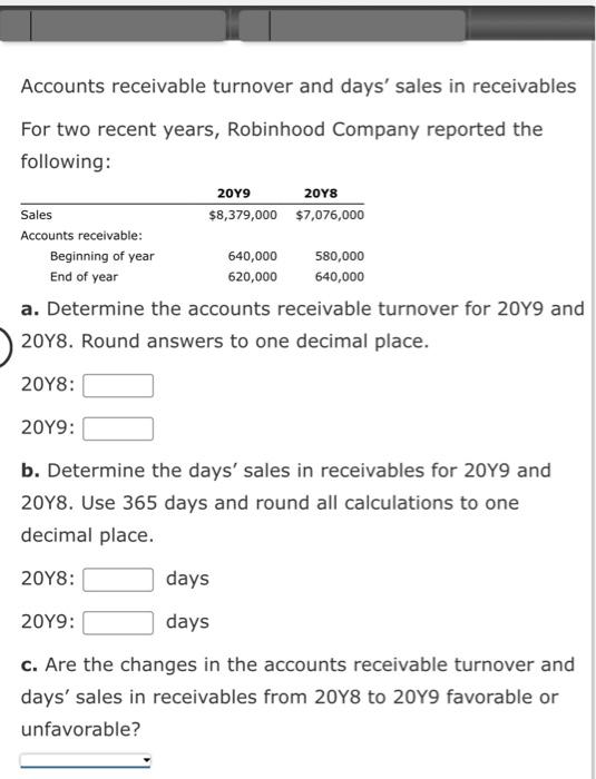 Solved Accounts receivable turnover and days' sales in | Chegg.com