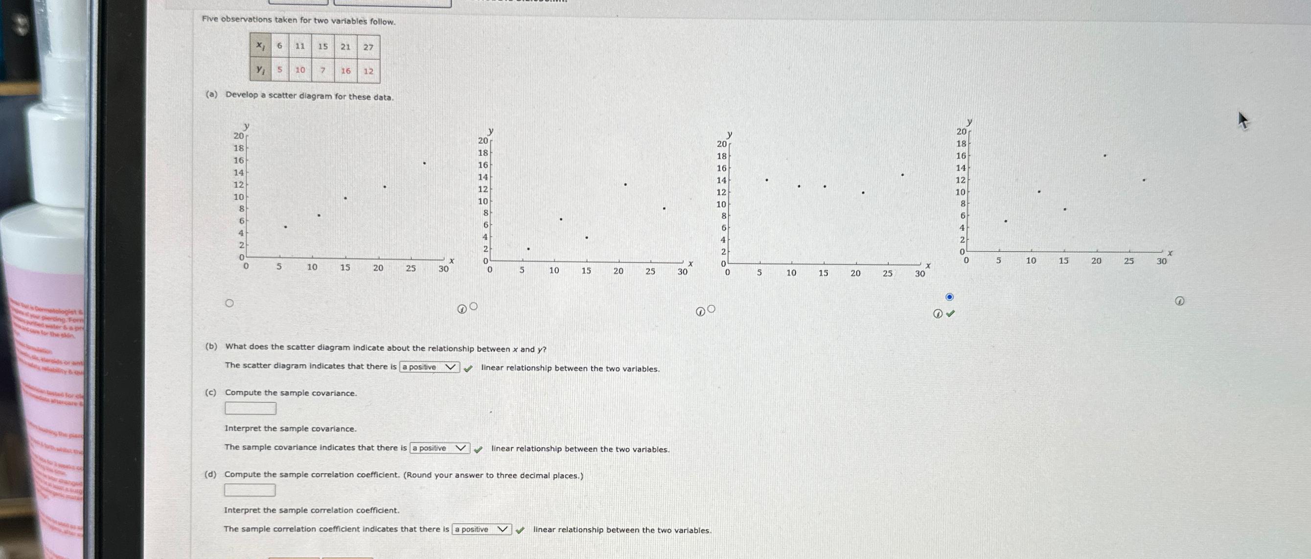Solved Five observations taken for two variables | Chegg.com