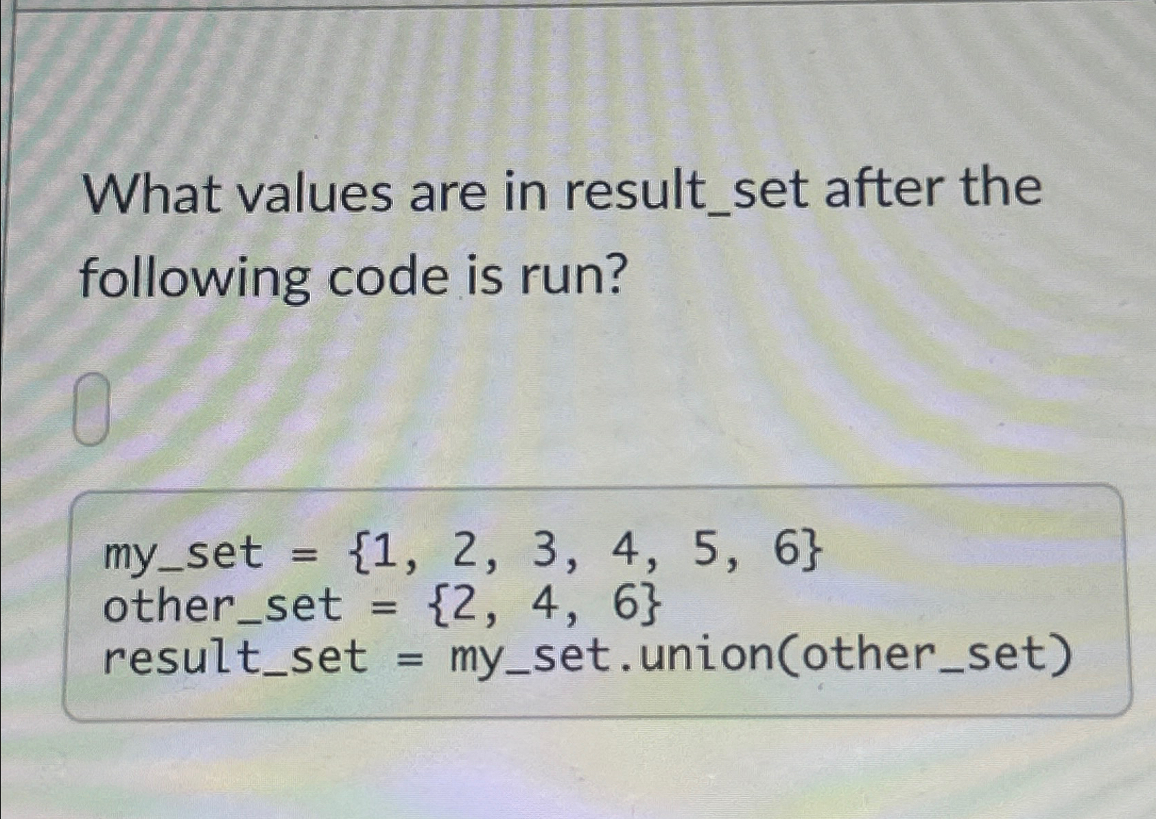 Solved What values are in result_set after the following | Chegg.com