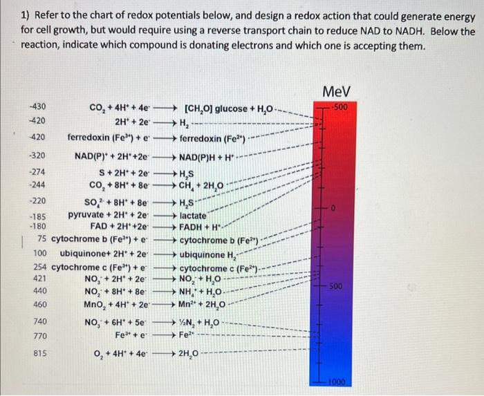 Solved 1) Refer to the chart of redox potentials below, and | Chegg.com