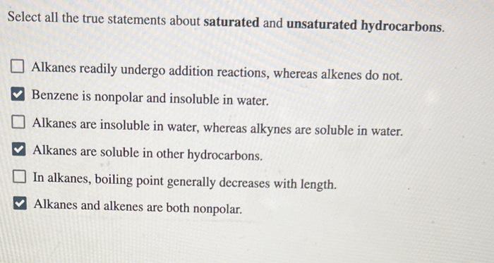 Solved Select all the true statements about saturated and | Chegg.com