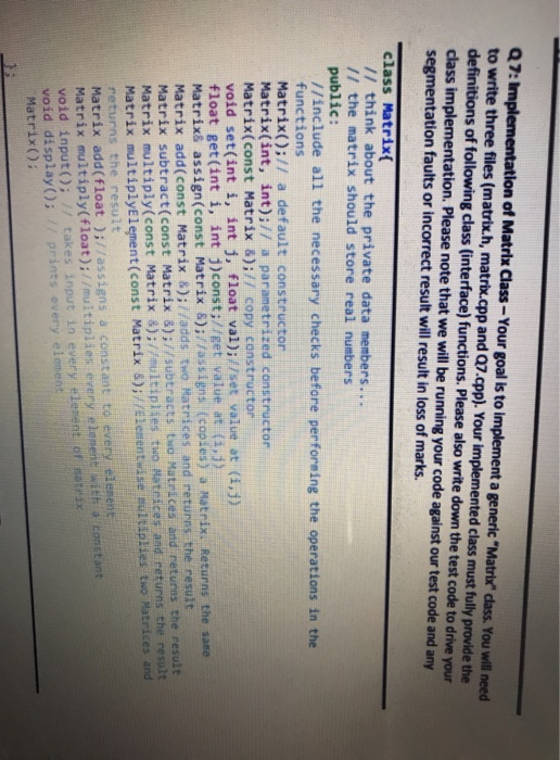 Solved Implementation of Matrix Class – Your goal is to | Chegg.com