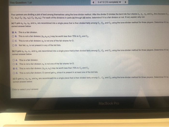 Solved fair division.four partners are dividing a plot of | Chegg.com