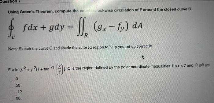Solved Question Using Green's Theorem, compute the counter | Chegg.com