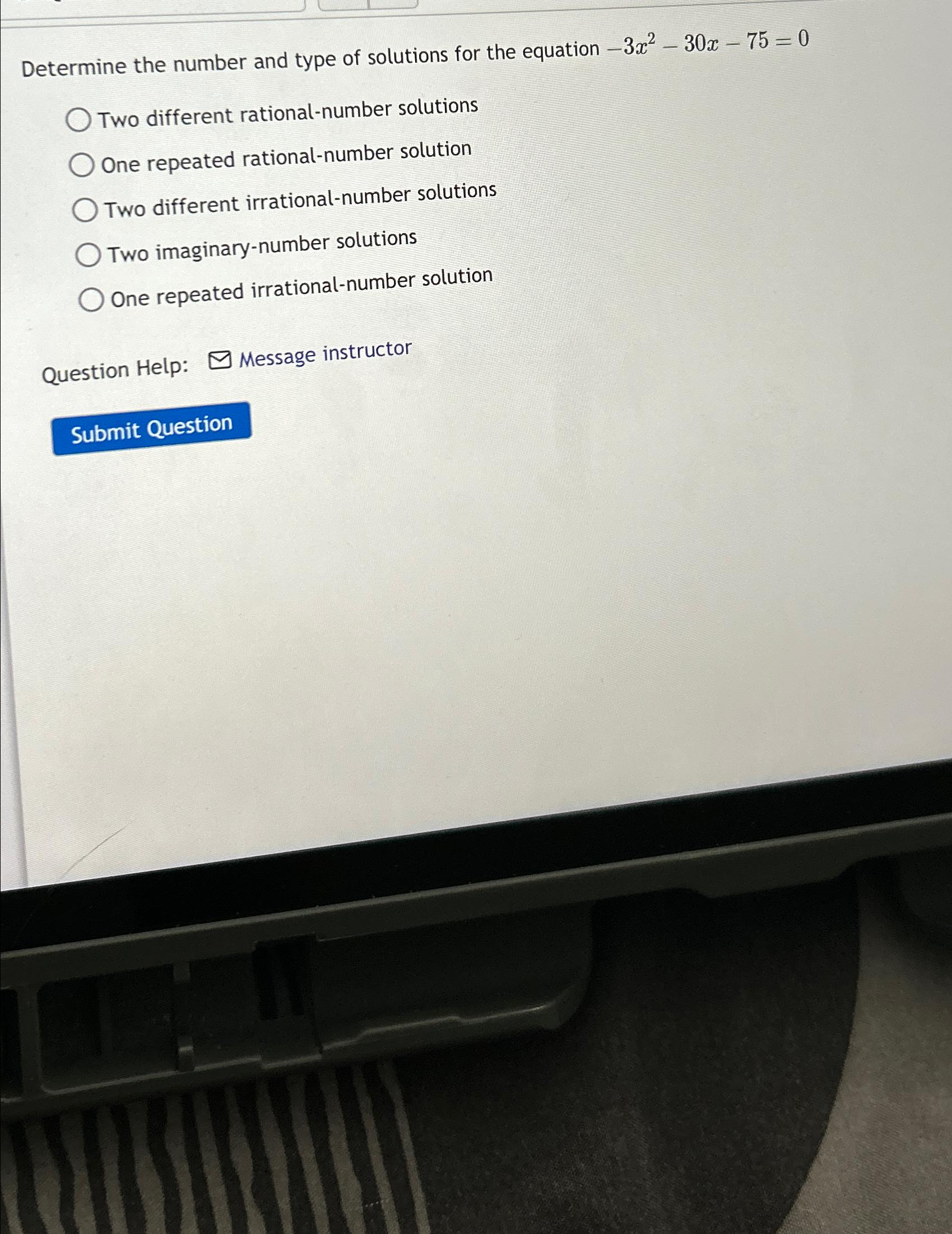Solved Determine the number and type of solutions for the | Chegg.com