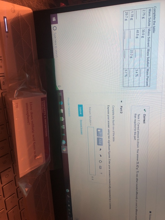 Solved Correct Complete the table Mass Solute Mass Solvent | Chegg.com
