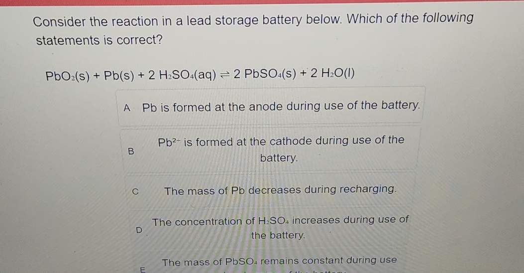 Solved Consider the reaction in a lead storage battery | Chegg.com