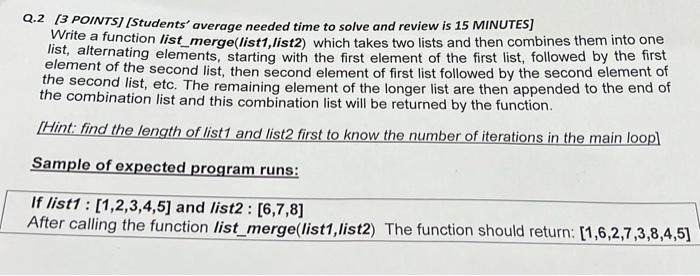 Solved Q.2 [3 POINTS] [Students' average needed time to | Chegg.com