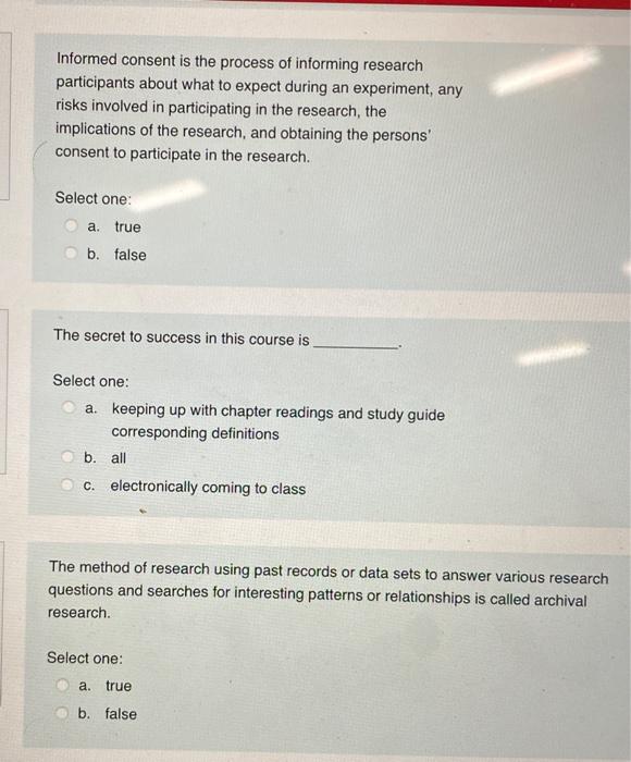 Solved Informed consent is the process of informing research | Chegg.com