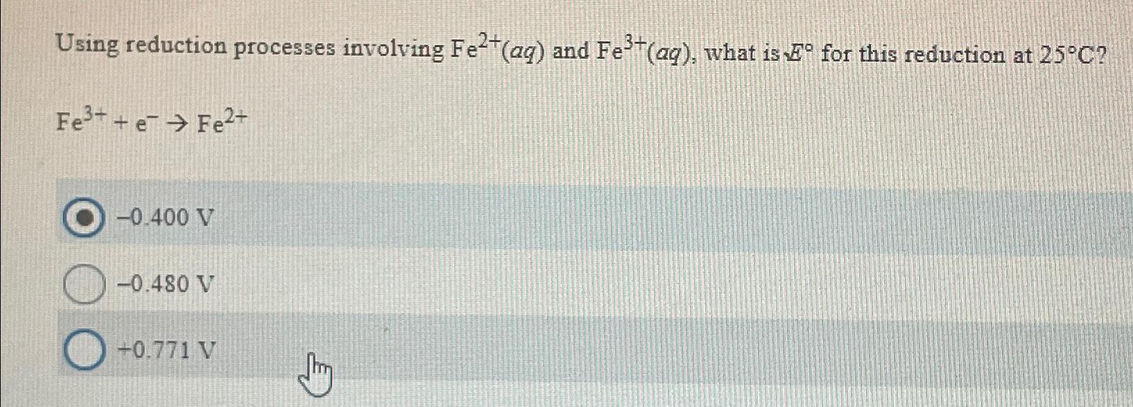 Solved Using reduction processes involving Fe2+(aq) ﻿and | Chegg.com