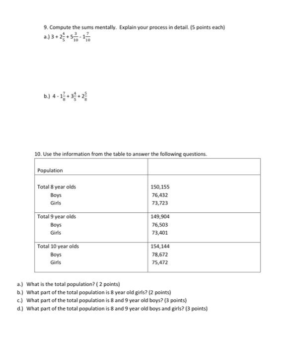 Solved 9. Compute the sums mentally. Explain your process in | Chegg.com