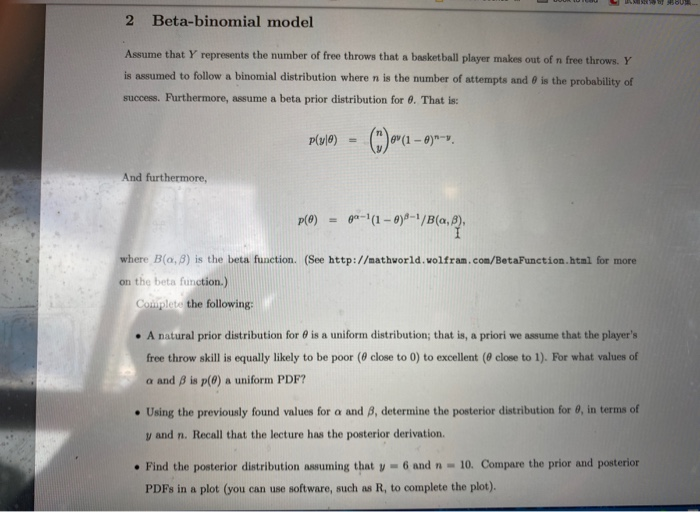 Solved A UL. 2 Beta-binomial model Assume that y represents | Chegg.com