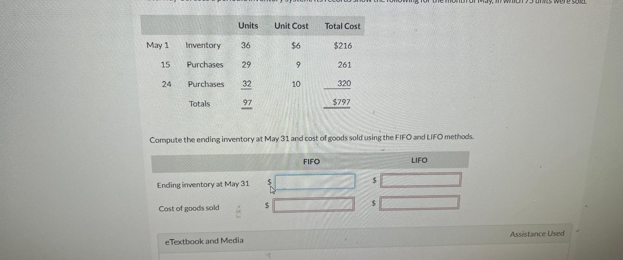 Solved \table[[,,Units,Unit Cost,Total Cost],[May | Chegg.com