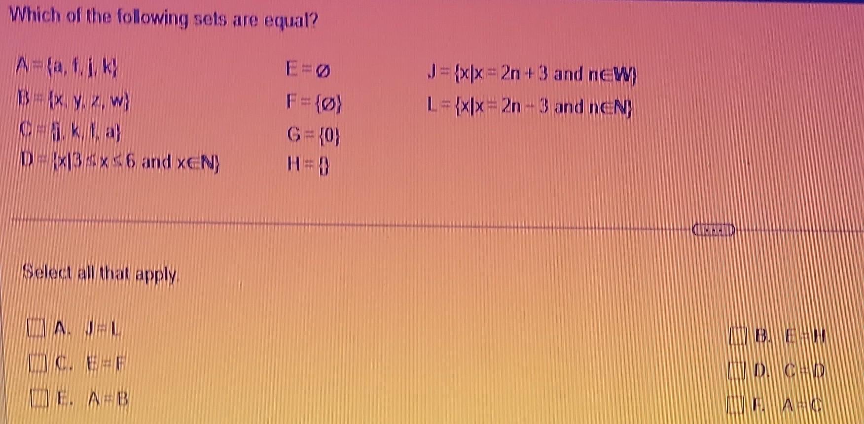 Solved Which of the following sels are equal? | Chegg.com
