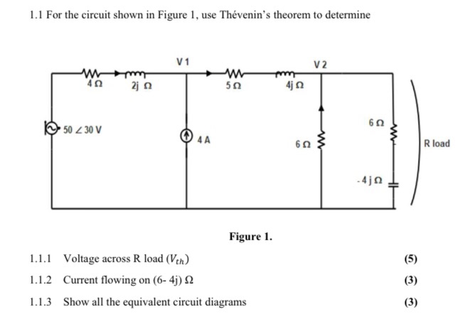 Solved 1.1 For the circuit shown in Figure 1, use Thévenin's | Chegg.com