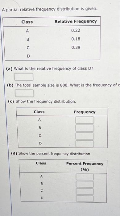 Solved A partial relative frequency distribution is given. | Chegg.com
