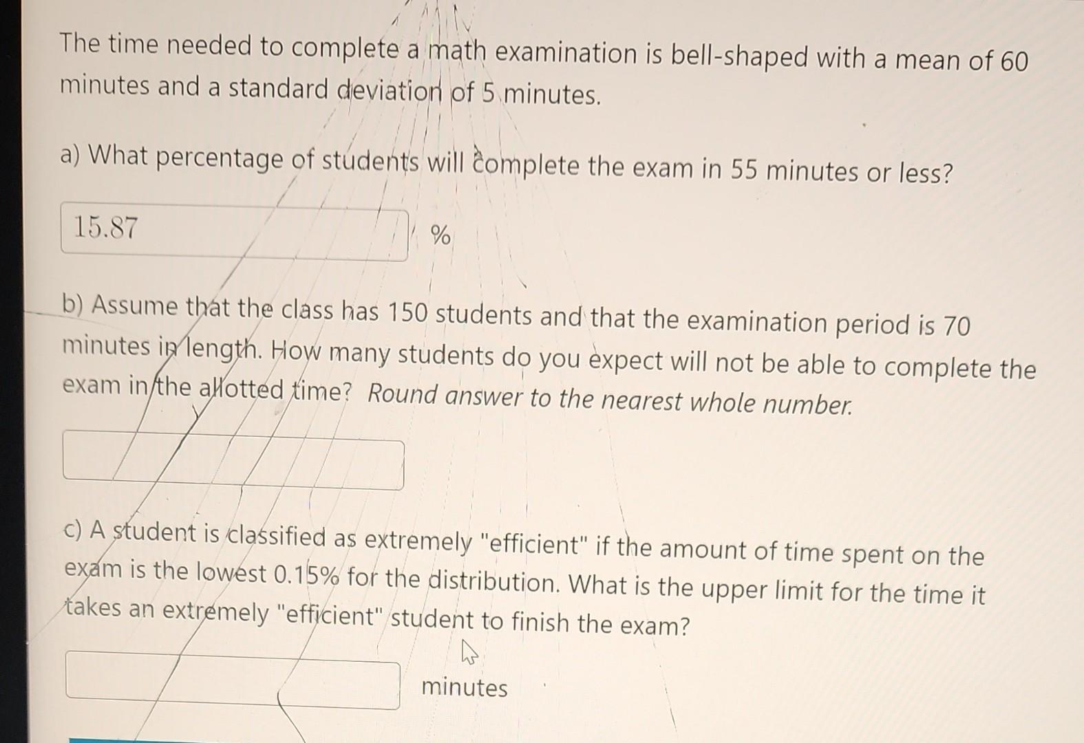 Solved The time needed to complete a math examination is | Chegg.com