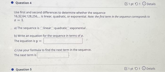 Solved Use first and second differences to determine whether | Chegg.com