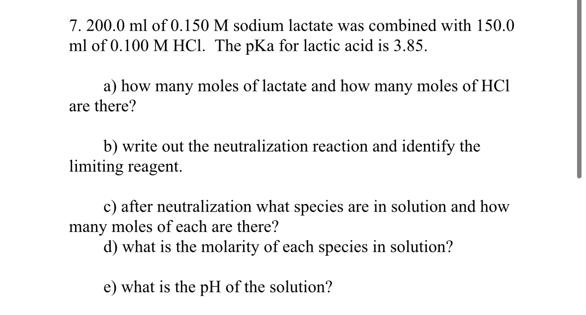Solved 200.0ml ﻿of 0.150M ﻿sodium lactate was combined with | Chegg.com