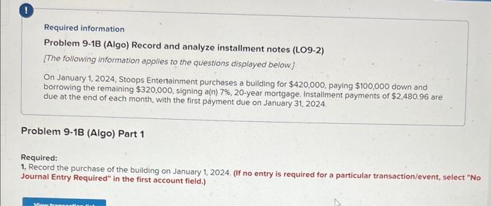 Solved Required information Problem 9-1B (Algo) Record and | Chegg.com