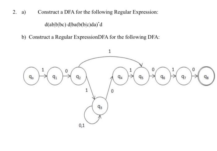 Solved 2. a) Construct a DFA for the following Regular | Chegg.com