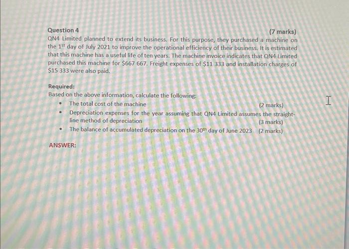 Solved Question 4 (7 marks) QN4 Limited planned to extend | Chegg.com