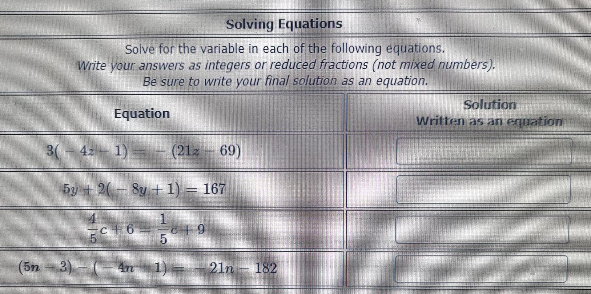 Solved Solving Equations Solve for the variable in each of | Chegg.com