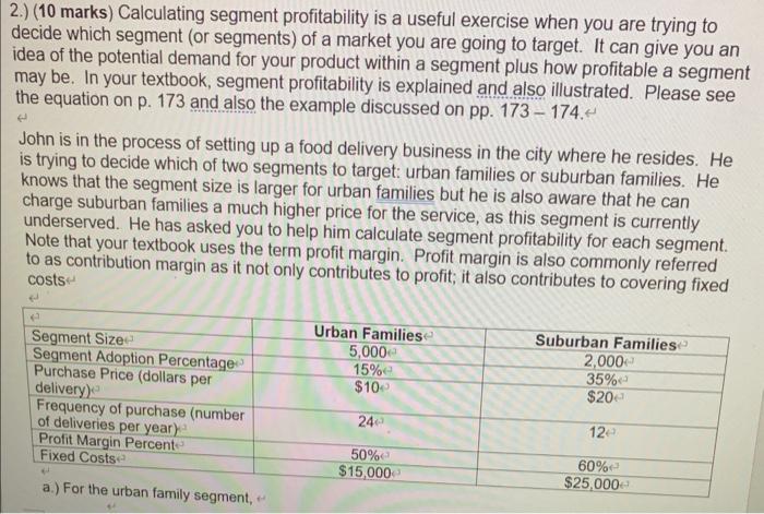 Solved 2.) ( 10 marks) Calculating segment profitability is | Chegg.com