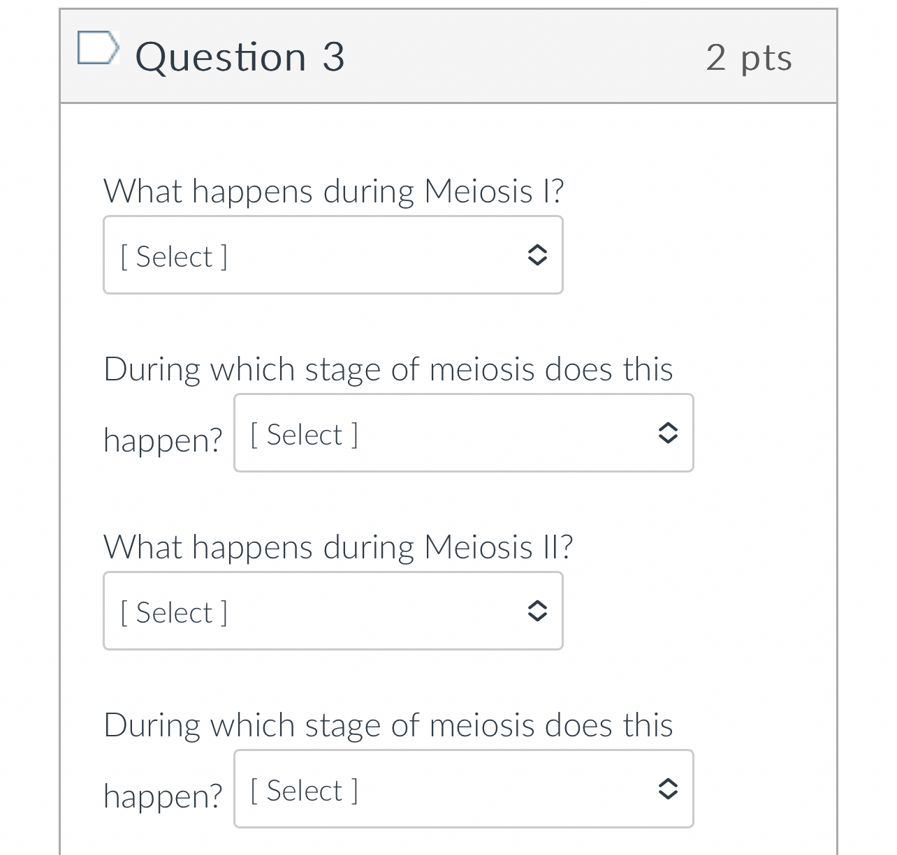 Solved Question 3 ﻿What happens during Meiosis I?During | Chegg.com
