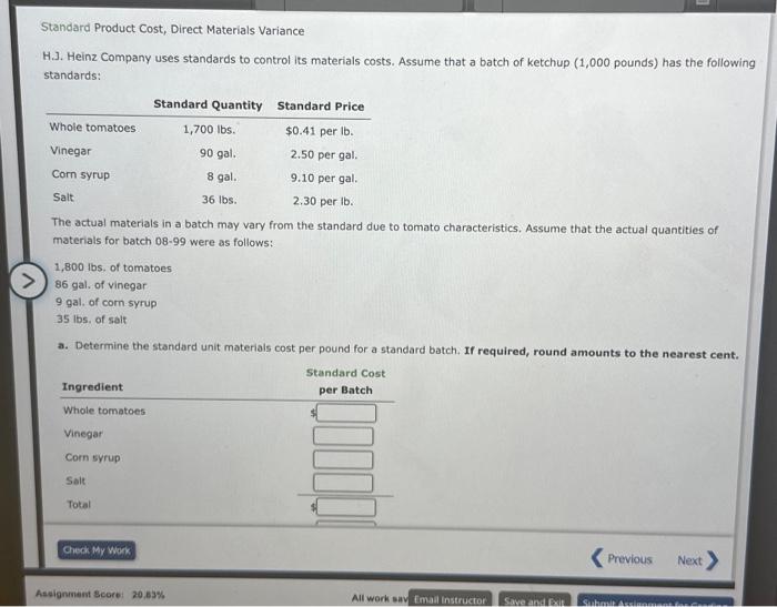 Solved Standard Product Cost, Direct Materials Variance H.J. | Chegg.com