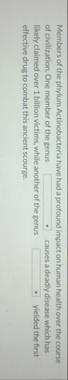 Solved Members of the phylum Actinobacteria have had a | Chegg.com