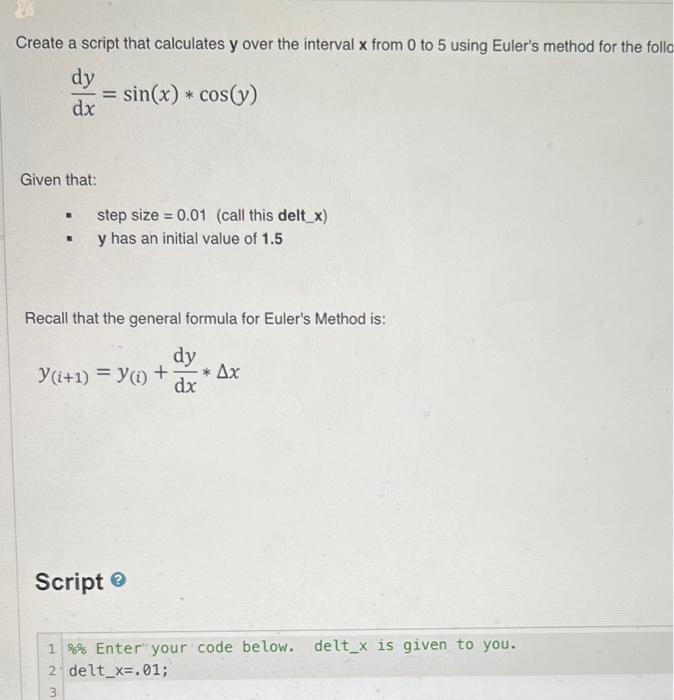 Solved Create A Script That Calculates Y Over The Interval X 3995