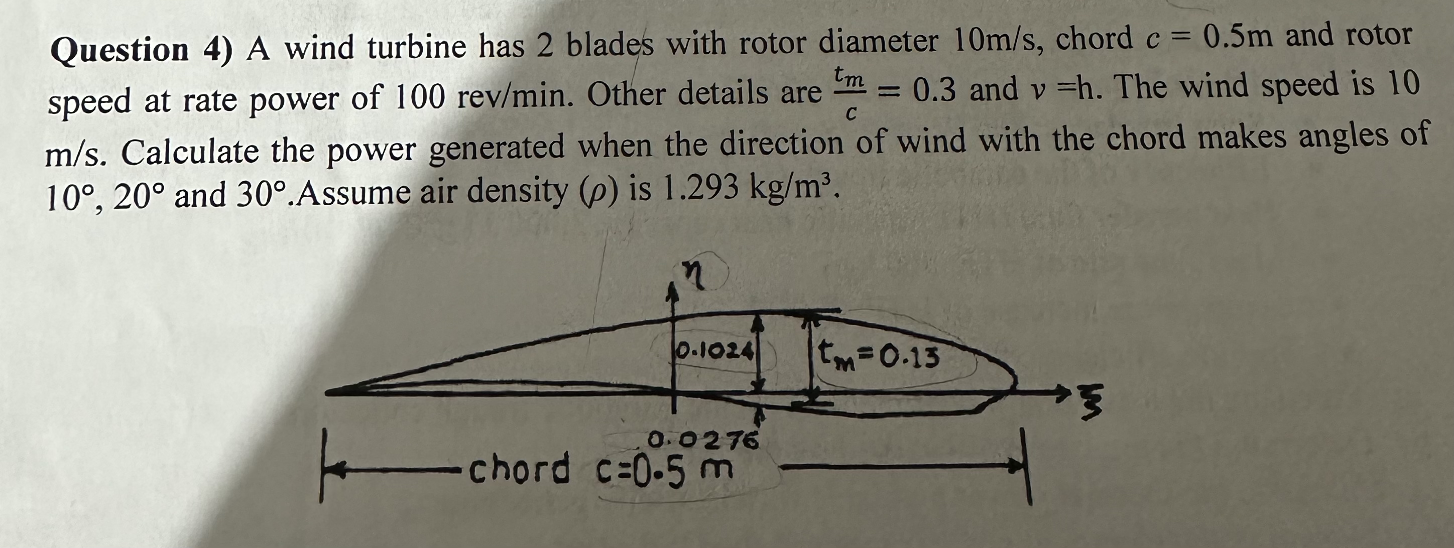 Question 4) ﻿A wind turbine has 2 ﻿blades with rotor | Chegg.com