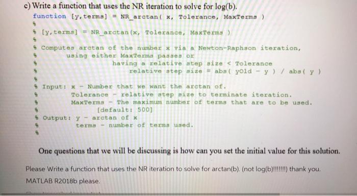 Solved c) Write a function that uses the NR iteration to | Chegg.com