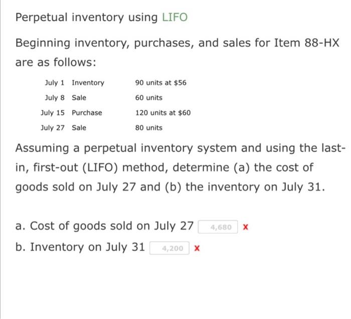Solved Perpetual inventory using LIFO Beginning inventory, | Chegg.com Solved Perpetual inventory using LIFO Beginning inventory, | Chegg.com