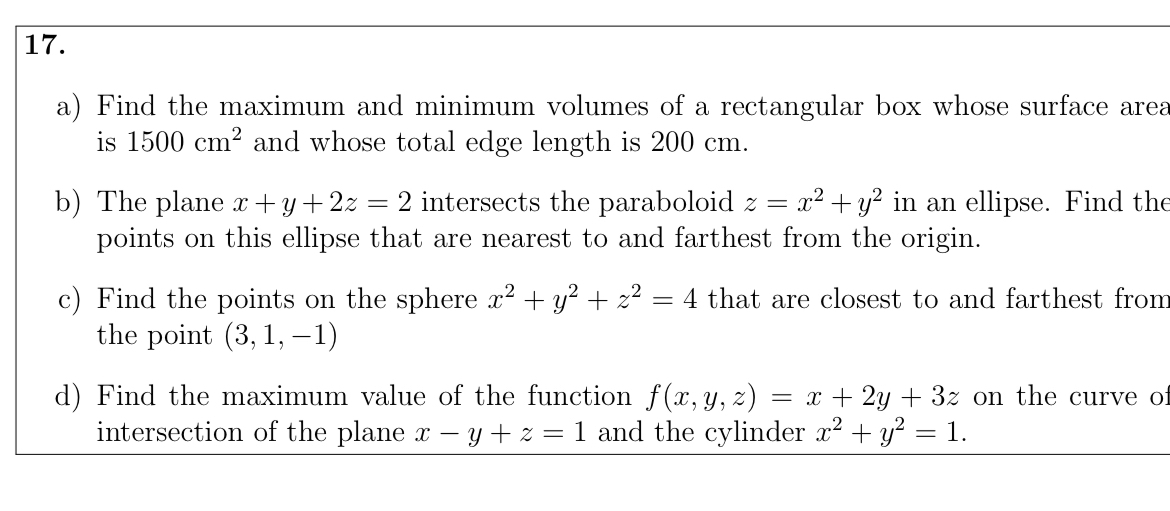 Solved a) ﻿Find the maximum and minimum volumes of a | Chegg.com