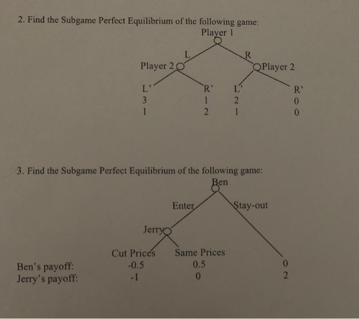 Solved 2. Find the Subgame Perfect Equilibrium of the | Chegg.com