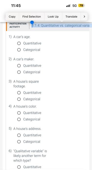 Solved 11:45 Copy Find Selection PARTICIPATION ACTIVITY 1) A | Chegg.com